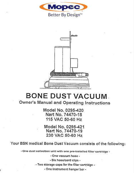 Mopec Bone Dust Vacuum Collector for Stryker 810 Saw, Mopec 810 Saw ...
